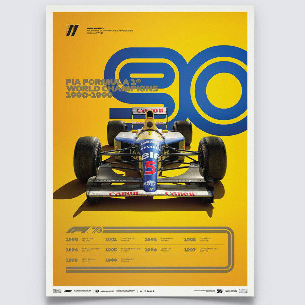 Automobilist Formula 1 Decades 90s Williams Limited Edition Print Post ...